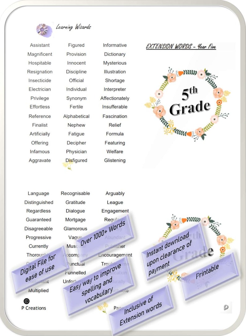 Year 5 Word List, Spelling and Vocabulary, Language Planner, Study ...
