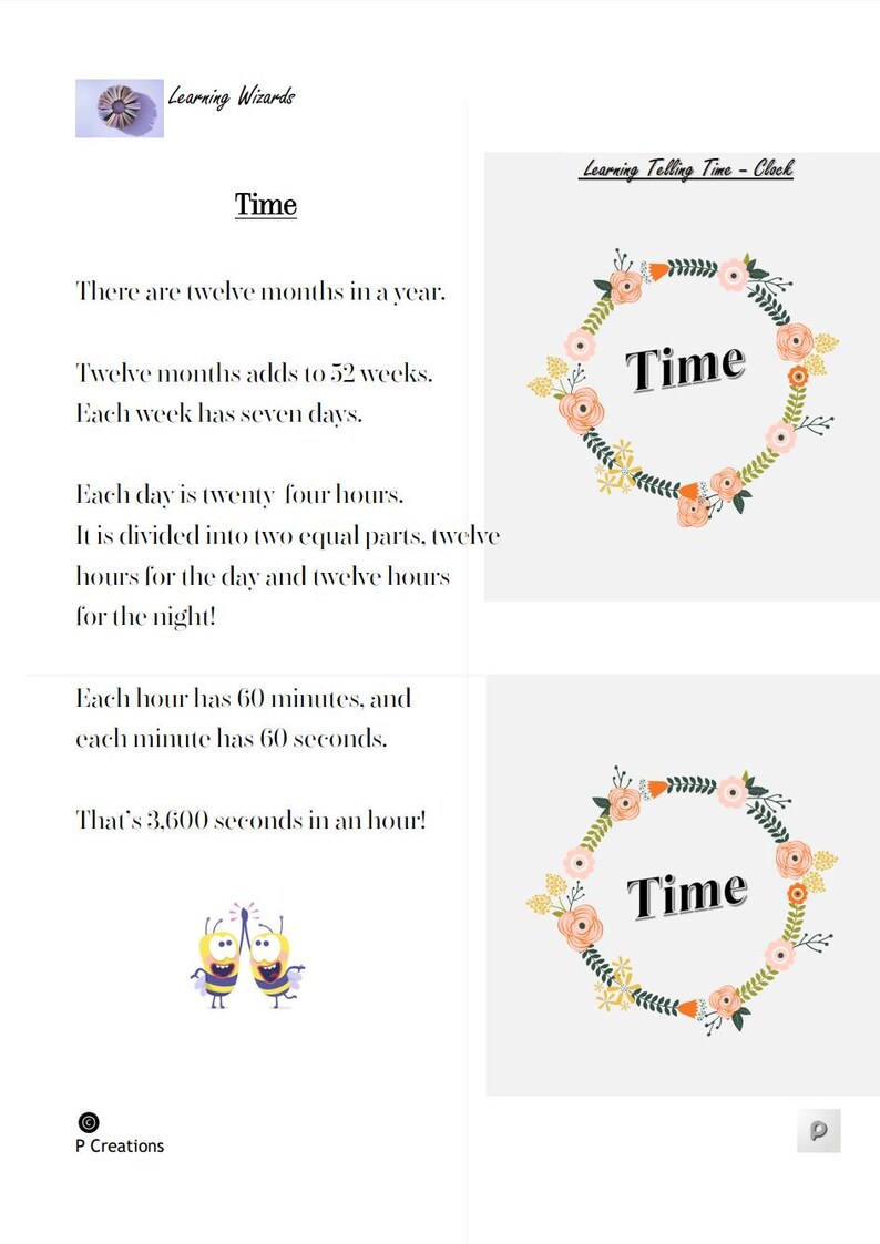 Printable Educational Kids Telling Time Learning Clock Activity ...