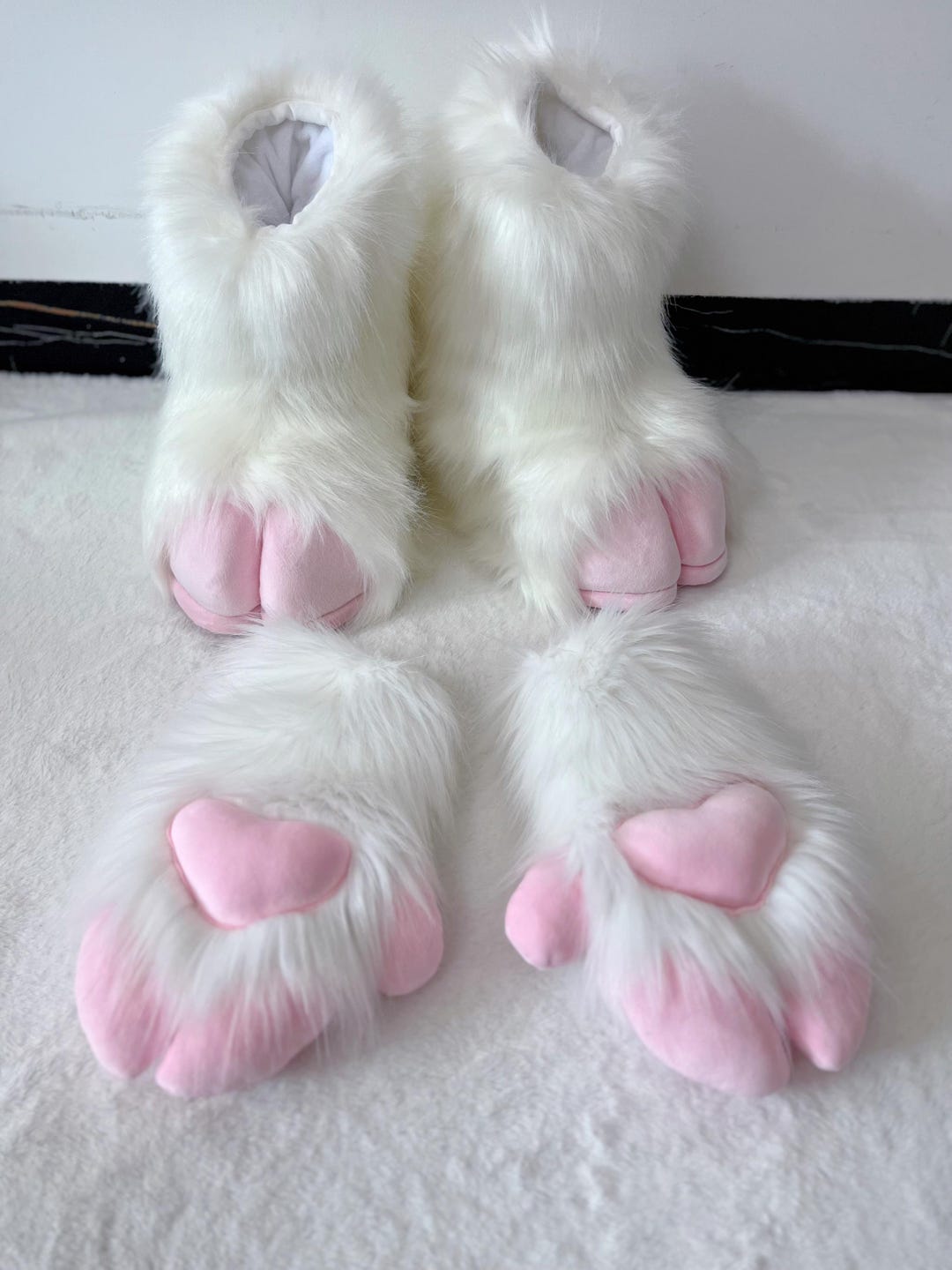Furry Hooves Cosplay Fursuit Paws and Feet White Pink Boots and Gloves ...