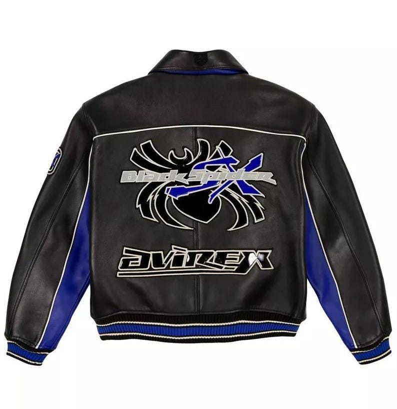 Handmade New Avirex Men’s Black Spider Racer Jacket | Premium Cowhide ...