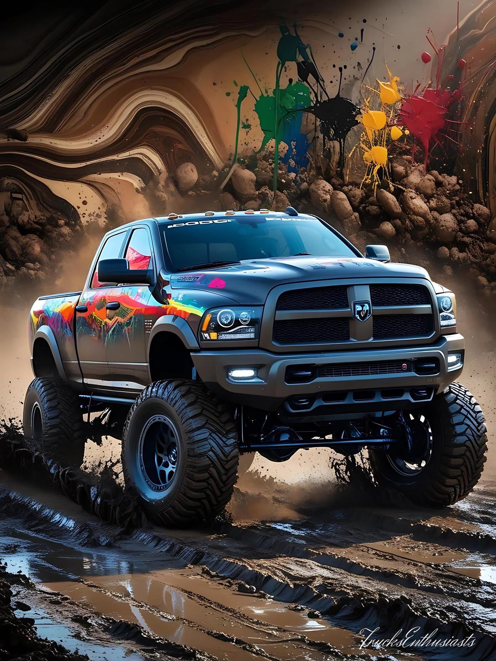 Truck ART , Lifted Dodge Ram 2500 Abstract Art Rolling in Mud , Truck ...