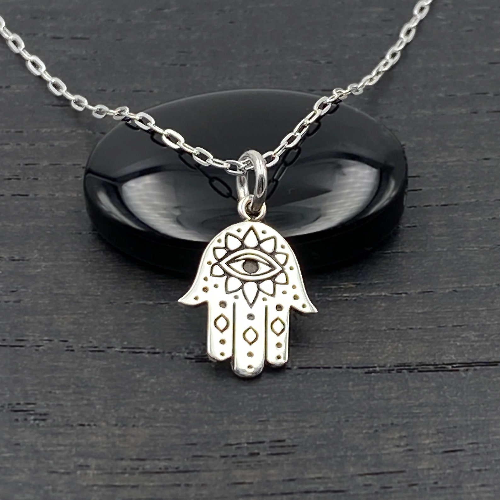 Sterling Silver Small Hamsa Hand Charm Necklace, Yoga Jewelry Gift - Etsy