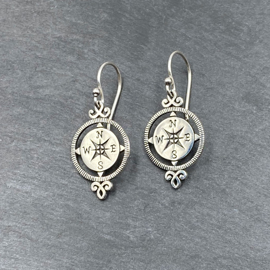 Sterling Silver Compass Rose Dangle Earrings, Nautical Jewelry Gift - Etsy