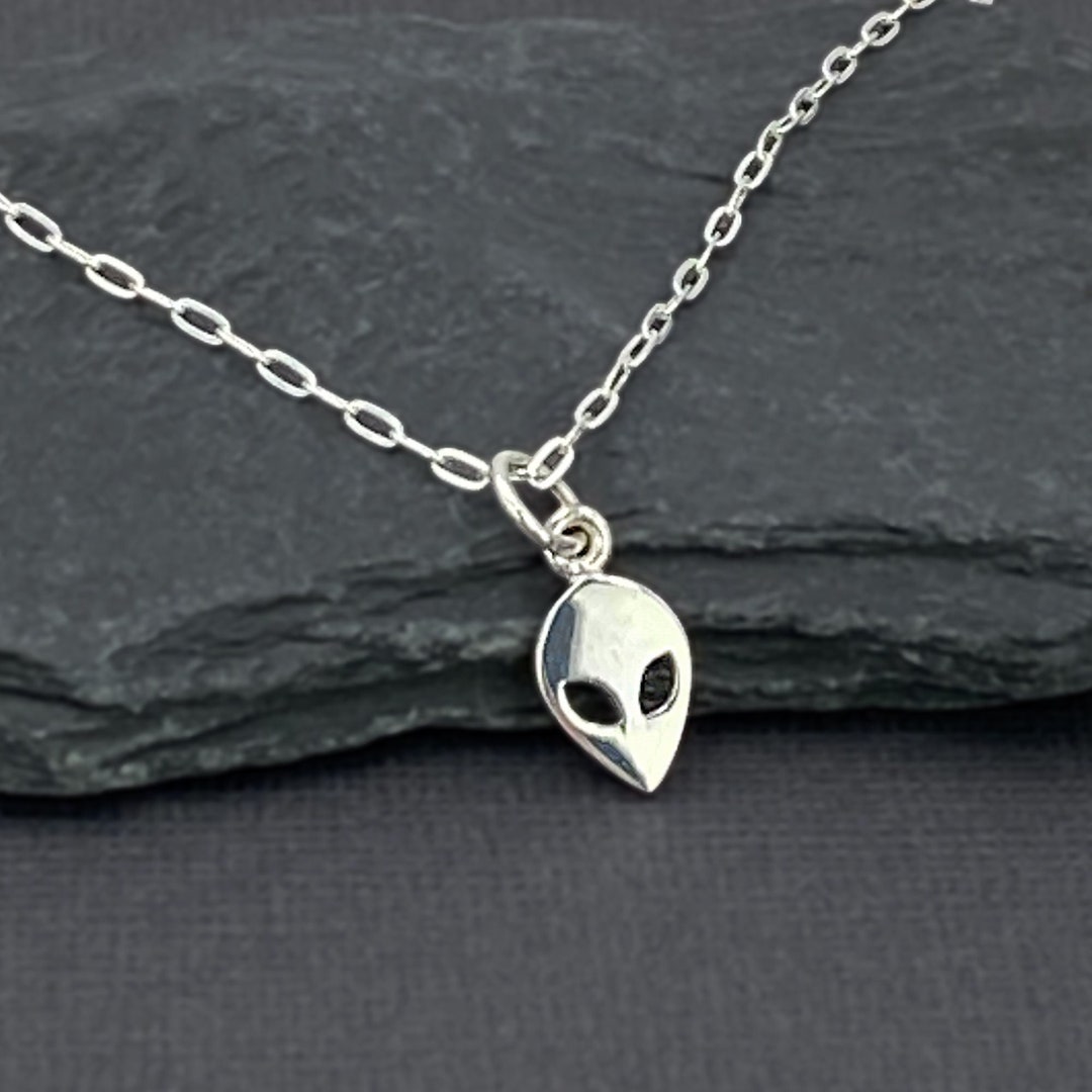 Sterling Silver Alien Charm Necklace, UFO Jewelry Gift - Etsy