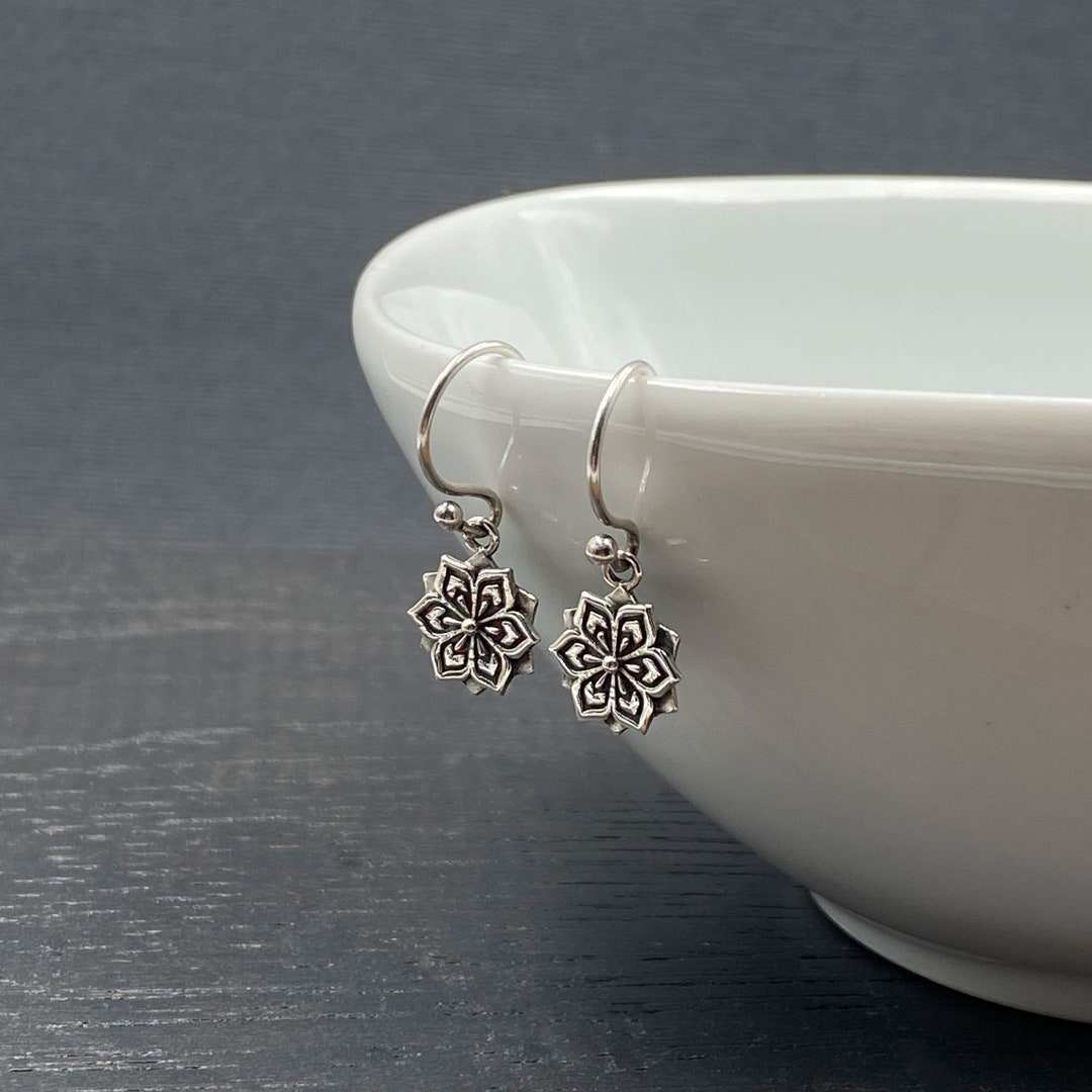 Mandala Earrings Silver Dangle Earrings Boho, Simple Petite Yoga ...