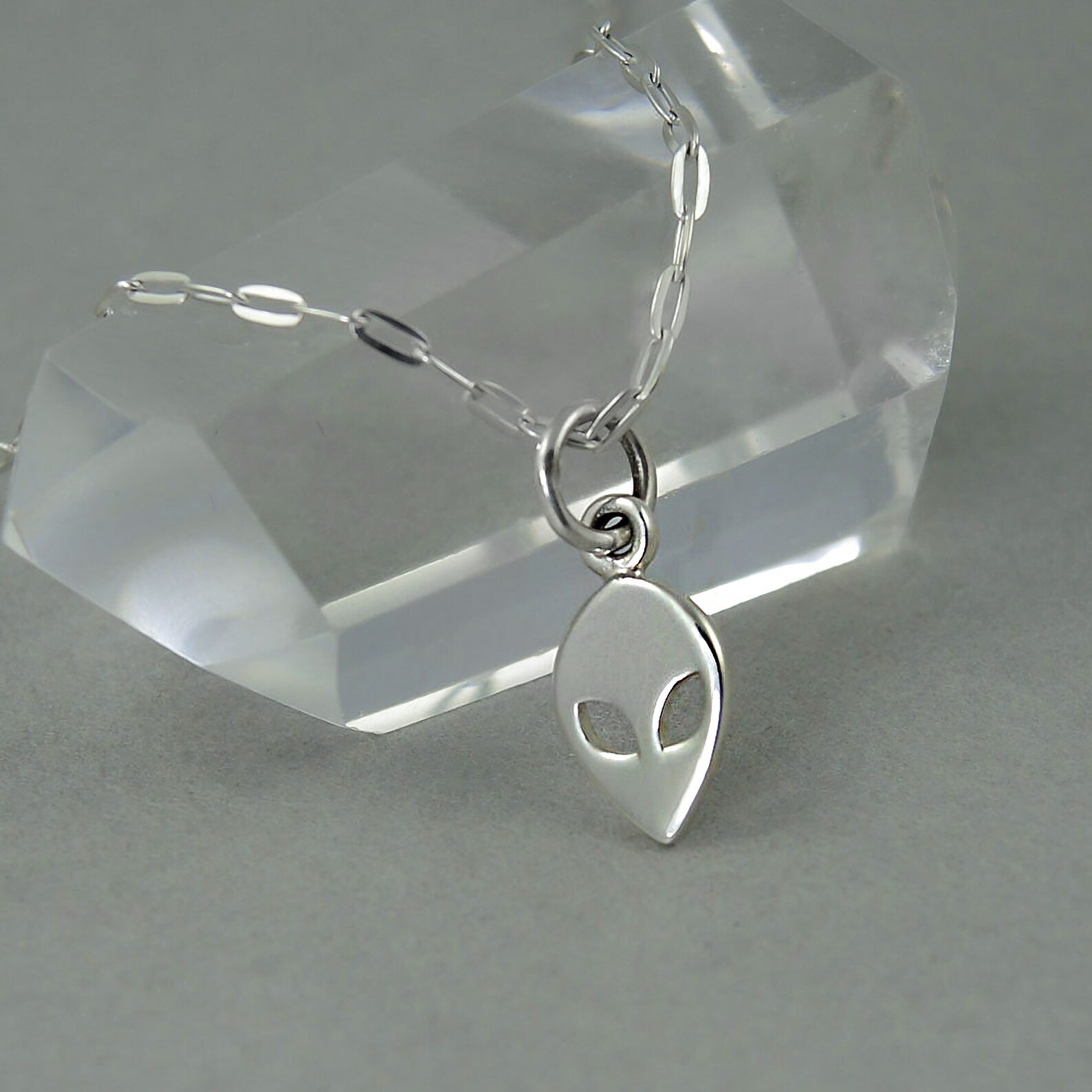 Sterling Silver Alien Charm Necklace, UFO Jewelry Gift - Etsy
