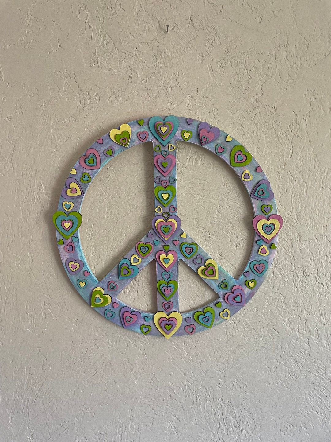 Peace Sign Symbol 12" Wreath Wood Handpainted Hearts Original - Etsy