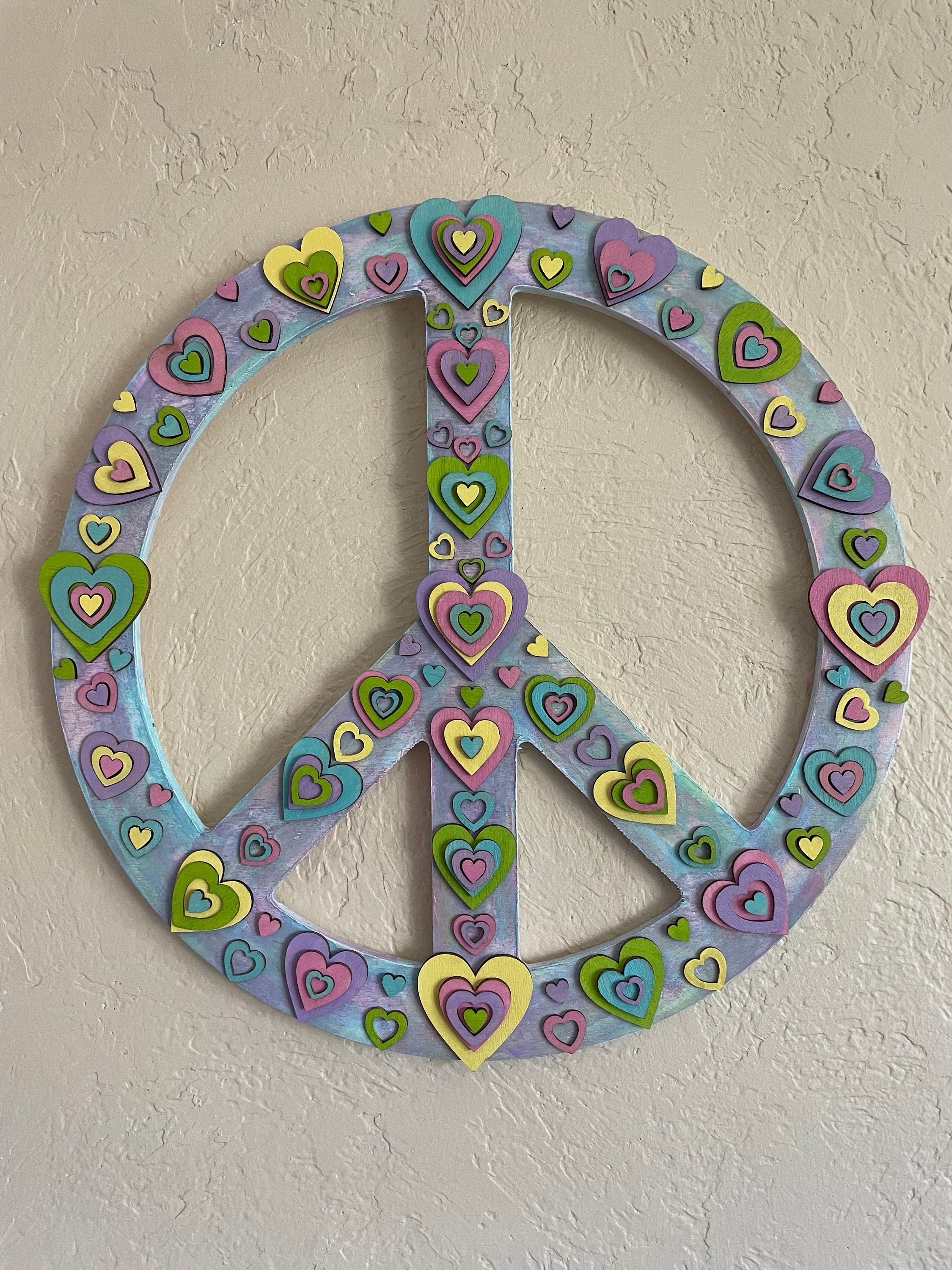Peace Sign Symbol 12" Wreath Wood Handpainted Hearts Original - Etsy