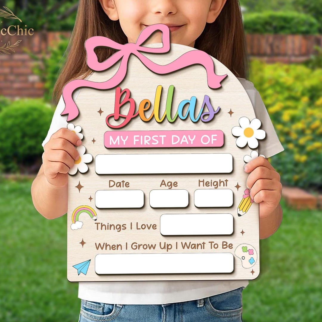 Coquette Bow Back to School Sign, Personalized Name First Day School ...