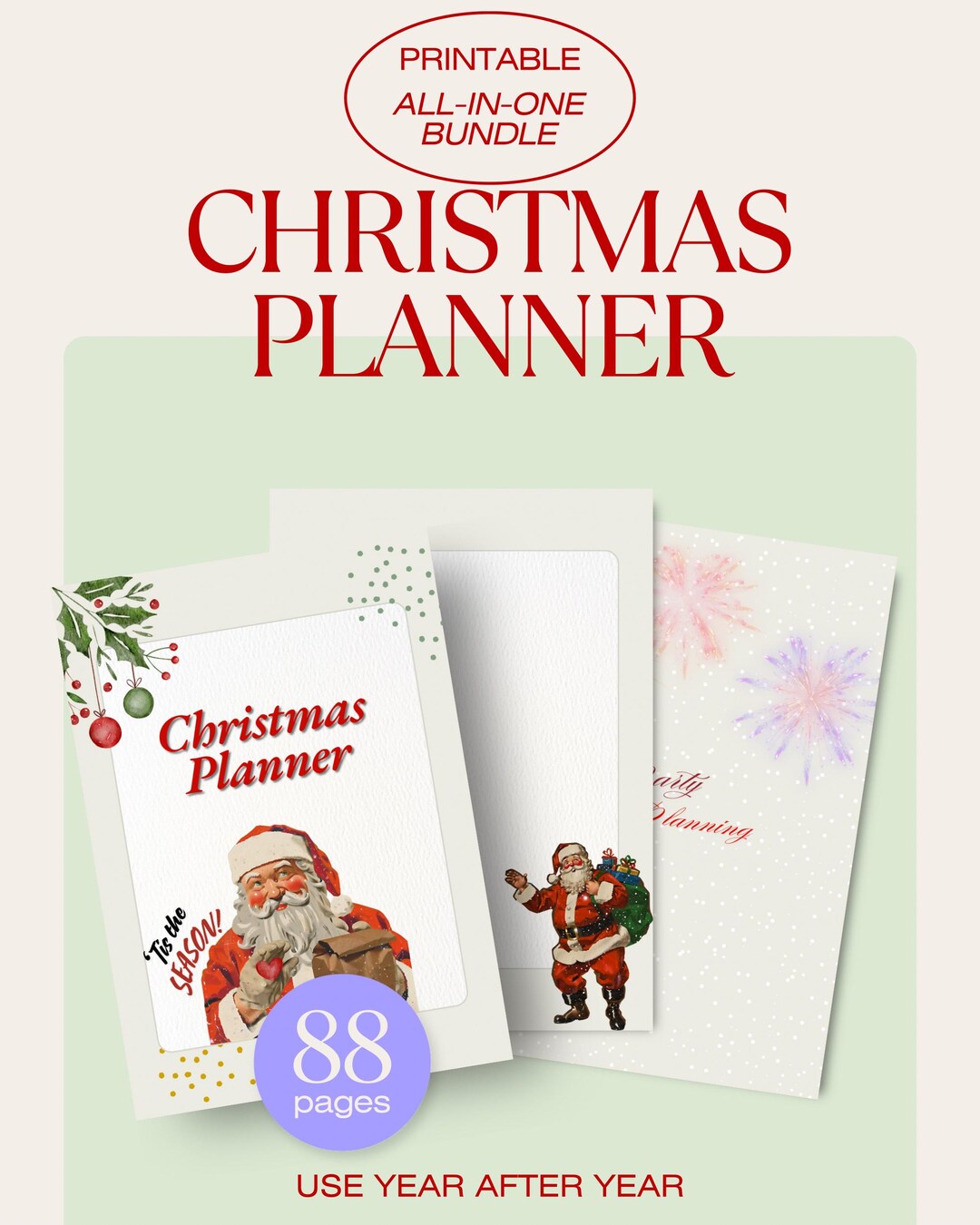 Christmas Planner Printable, Undated Holiday Journal, A4 Size Xmas ...