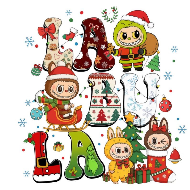 Labubu PNG Svg, Paquete de imágenes prediseñadas de Labubu de Navidad ...