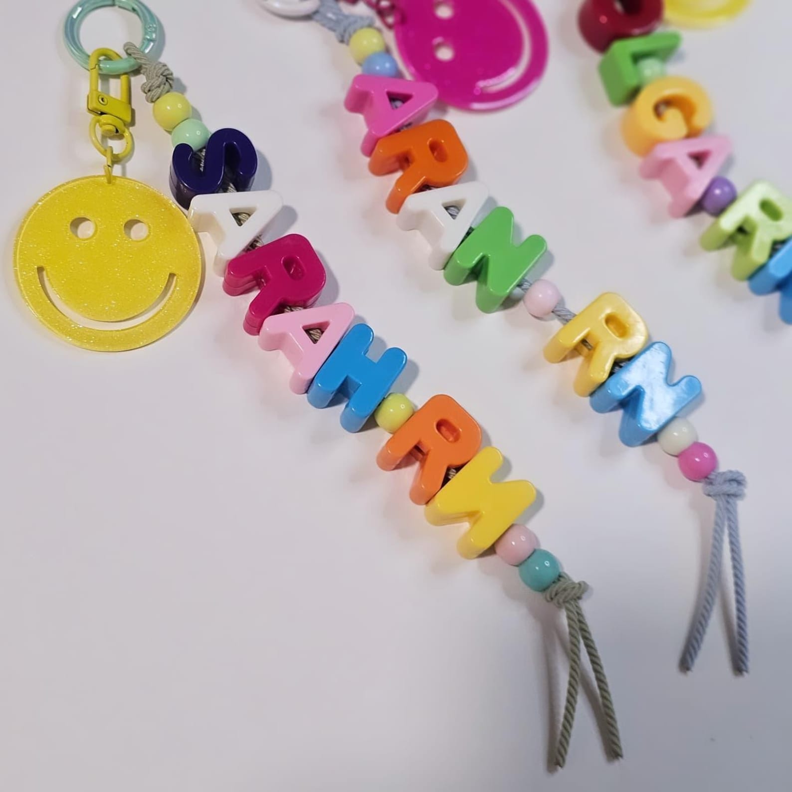 Personalized Beaded Name Keychain: Alphabet Bag Charm, Happy Face - Etsy