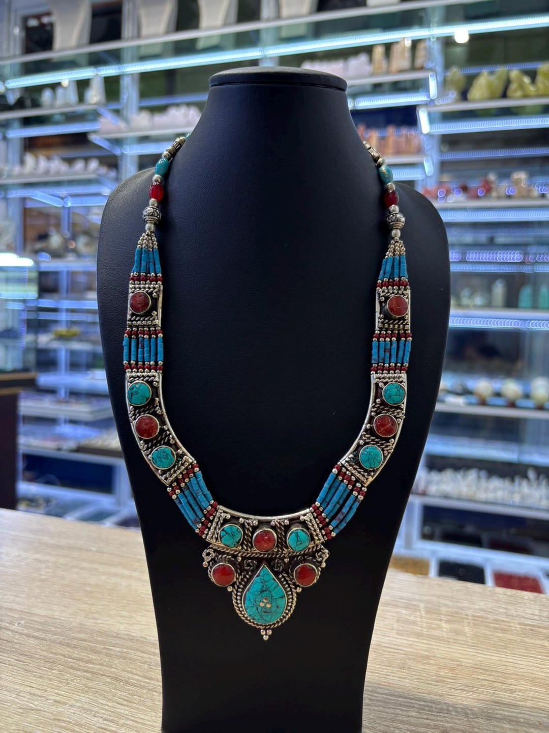 Vintage Ancient Beautiful Nepali Design Necklace Turquoise With Coral ...