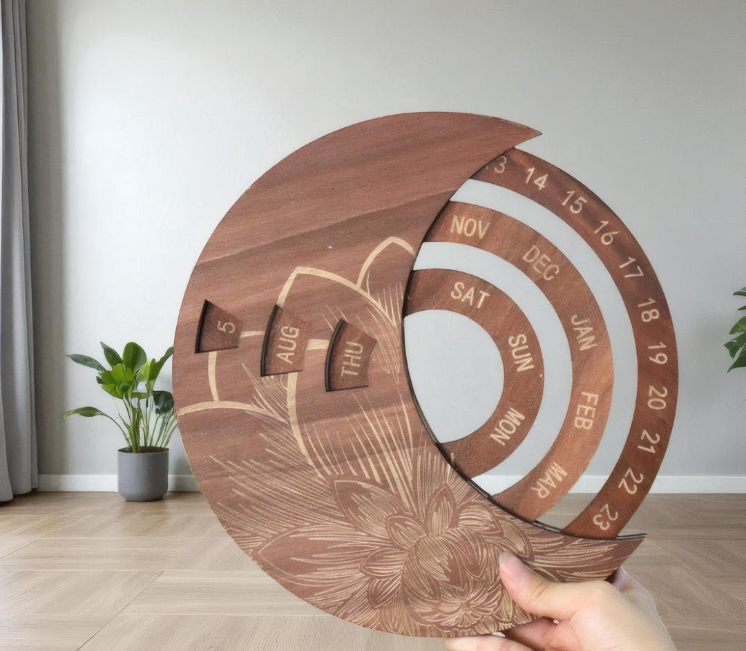 Spinning Wall Calendar | Perpetual Calendar | Moon Wooden Laser Cut ...