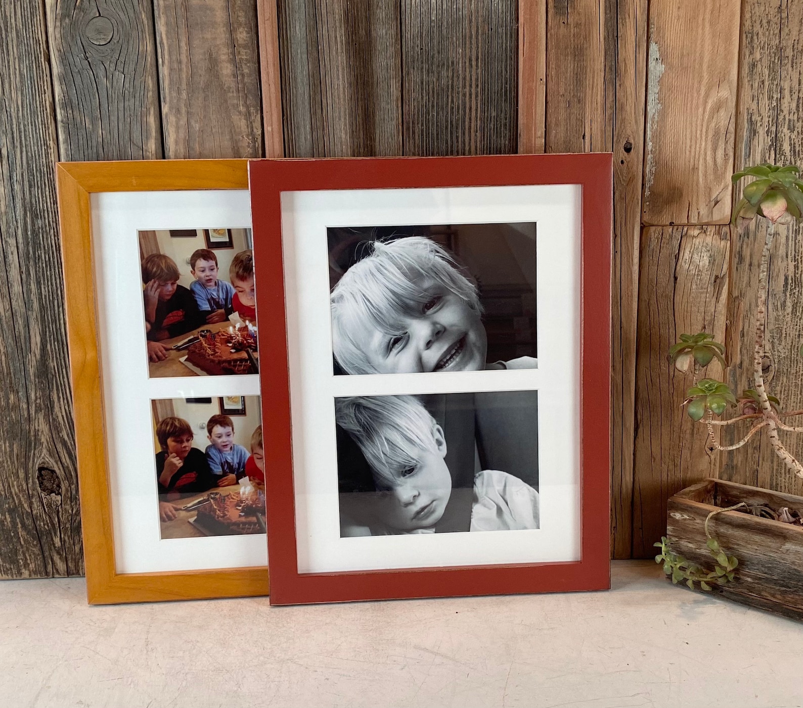 10x13 Picture Frame Mat Windows Fit (2) 5x7 Photos in 1x1 Flat Style ...