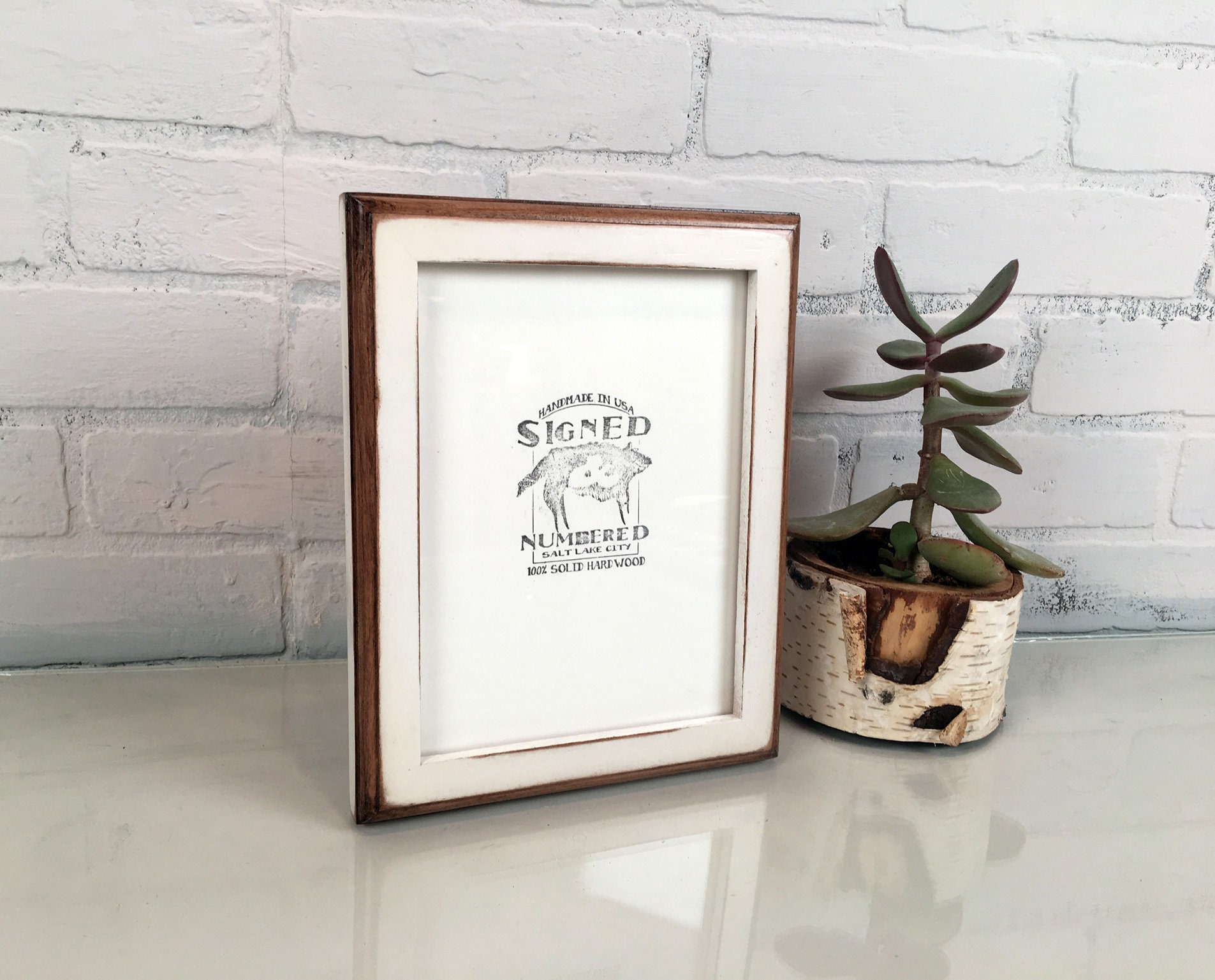 6x8 inch Solid Wood Picture Frame in 1x1 2-Tone Style with Vintage ...