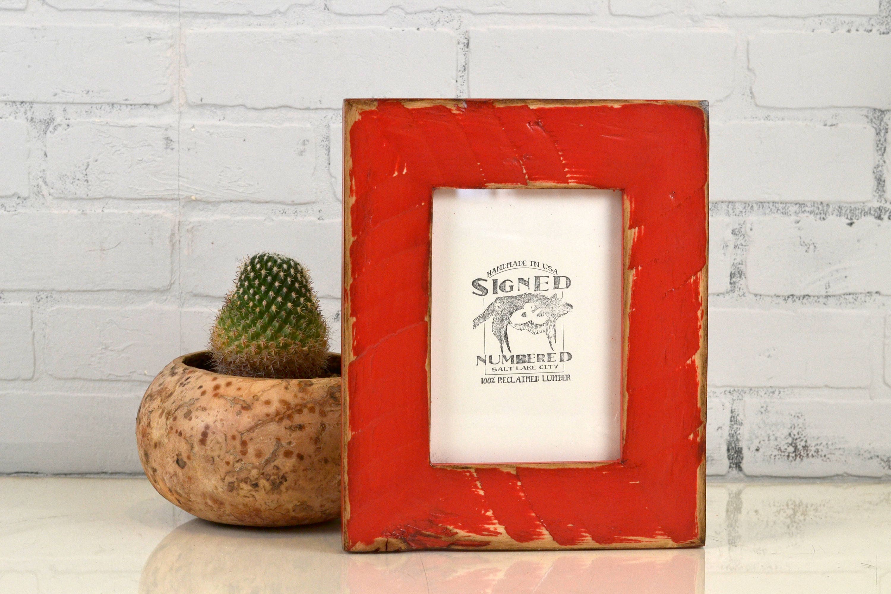 5x7 Picture Frame in 2.25 Reclaimed Pine with Super Vintage Red Finish ...