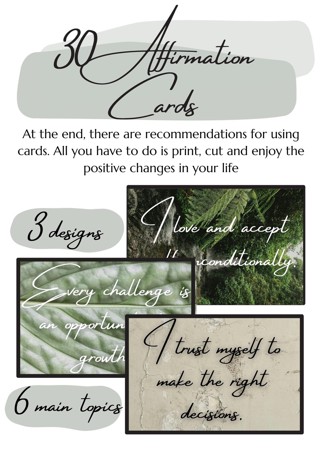 30 Printable Affirmation Cards | Minimalist Self-care Quotes for ...