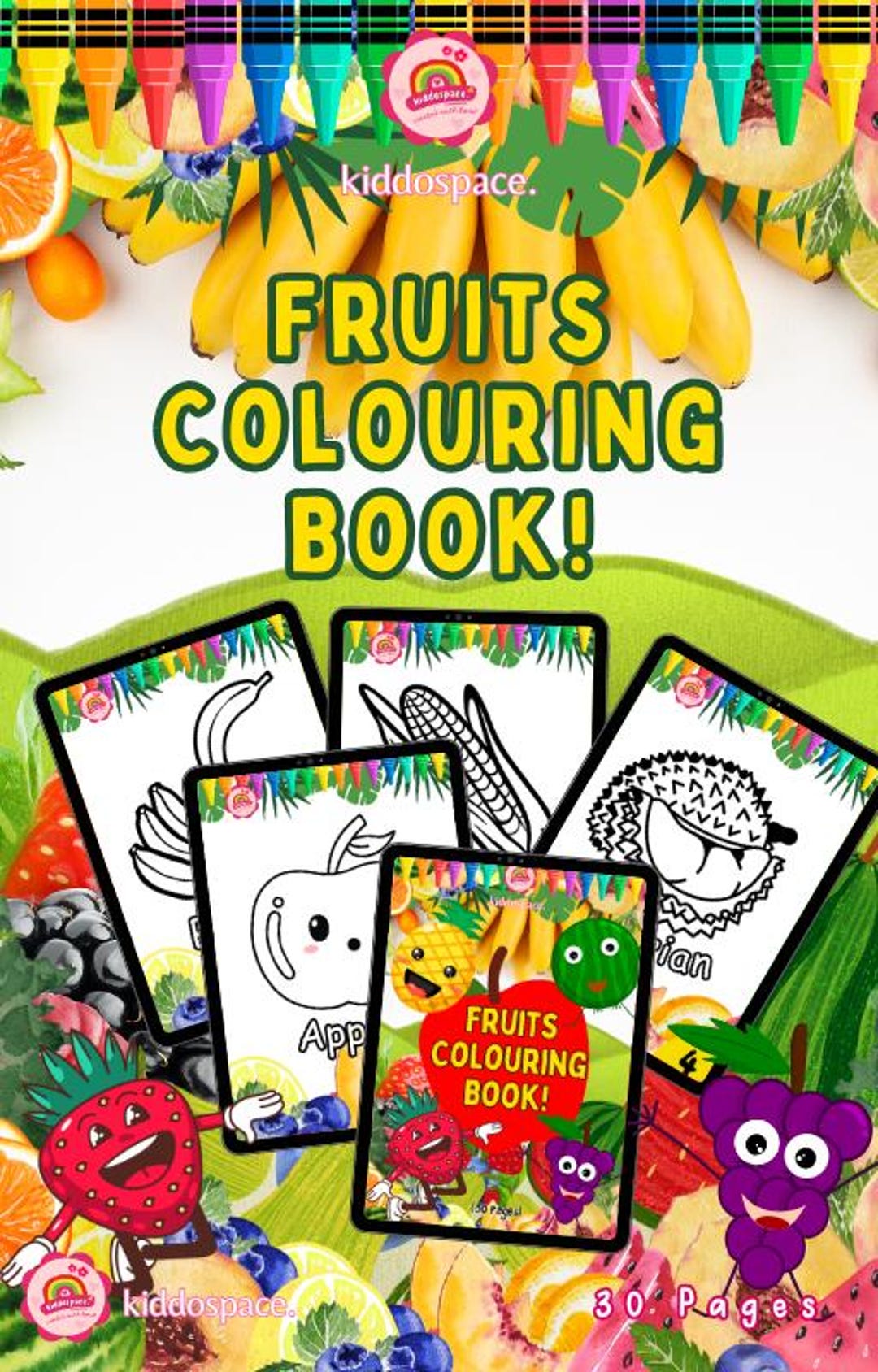 ABC Fruits Coloring Pages / A-Z Game Template for Kids / Fruits ...