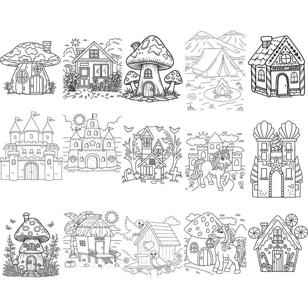 15-page Printable Kids Coloring Book Houses and Homes Theme Fun Digital ...