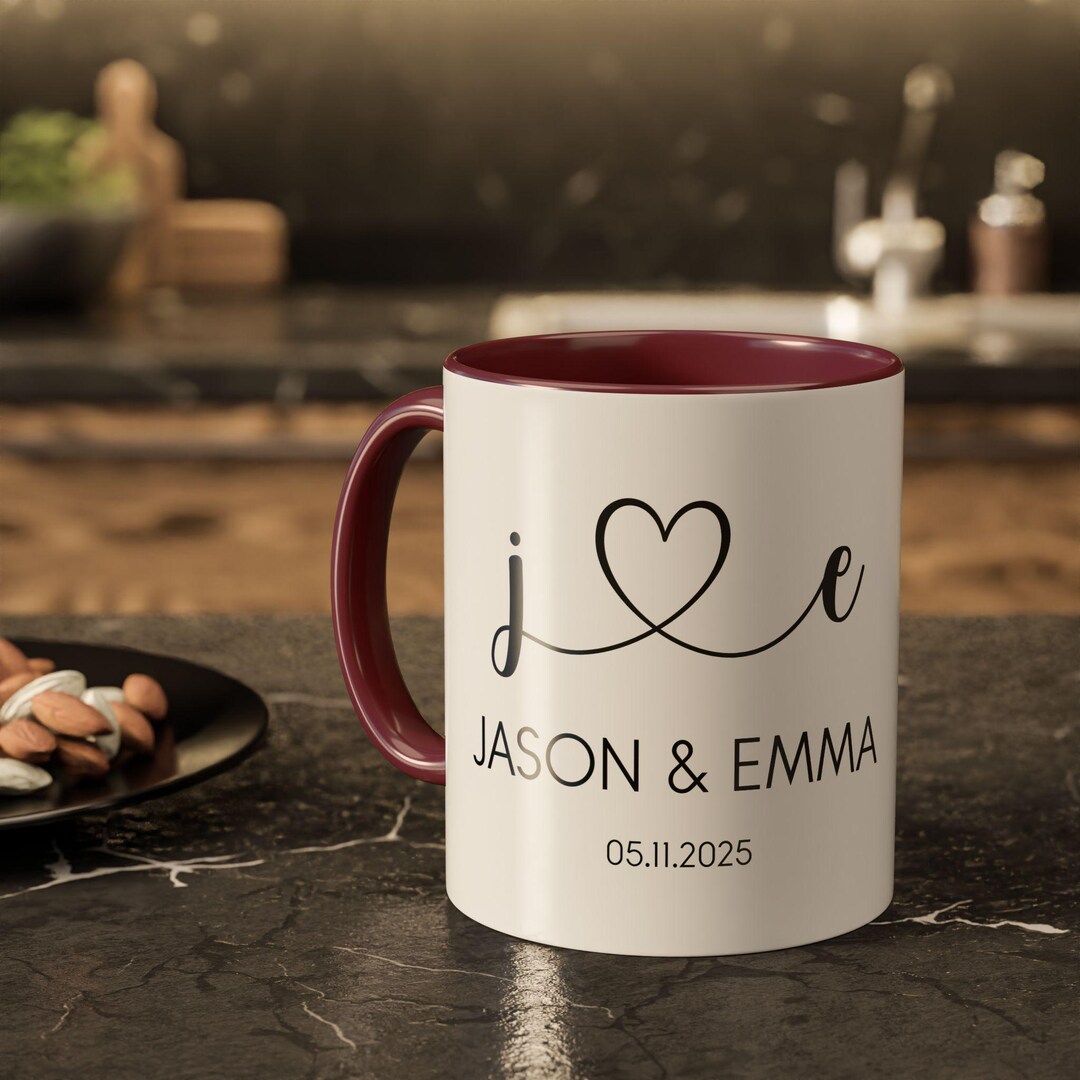 Personalized Couple Mug With Names & Date, Custom Initials Coffee Cup ...