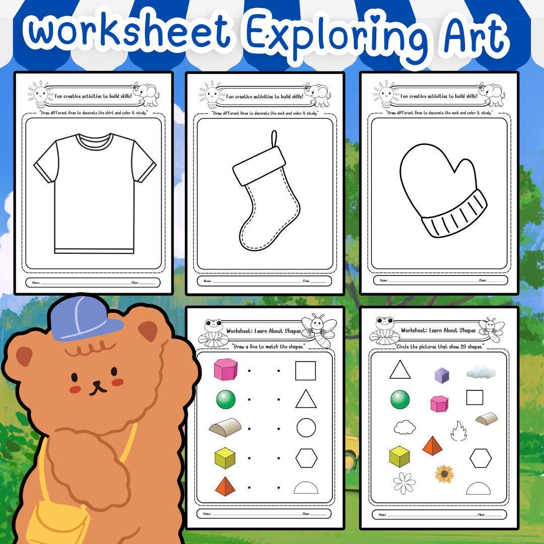 Beginner Art Worksheets for Grades 1-3 Exploring Art Lines, Shapes ...