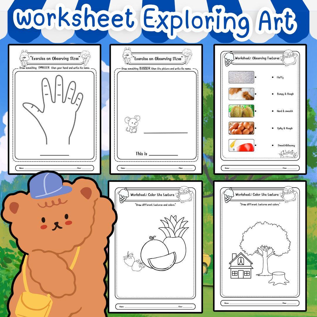 Beginner Art Worksheets for Grades 1-3 Exploring Art Lines, Shapes ...