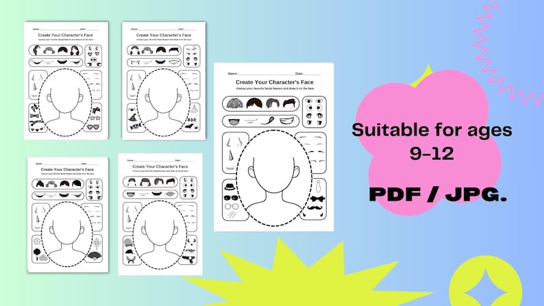 Create a Character Face Art Worksheet | Ages 9-12 (digital Product) - Etsy