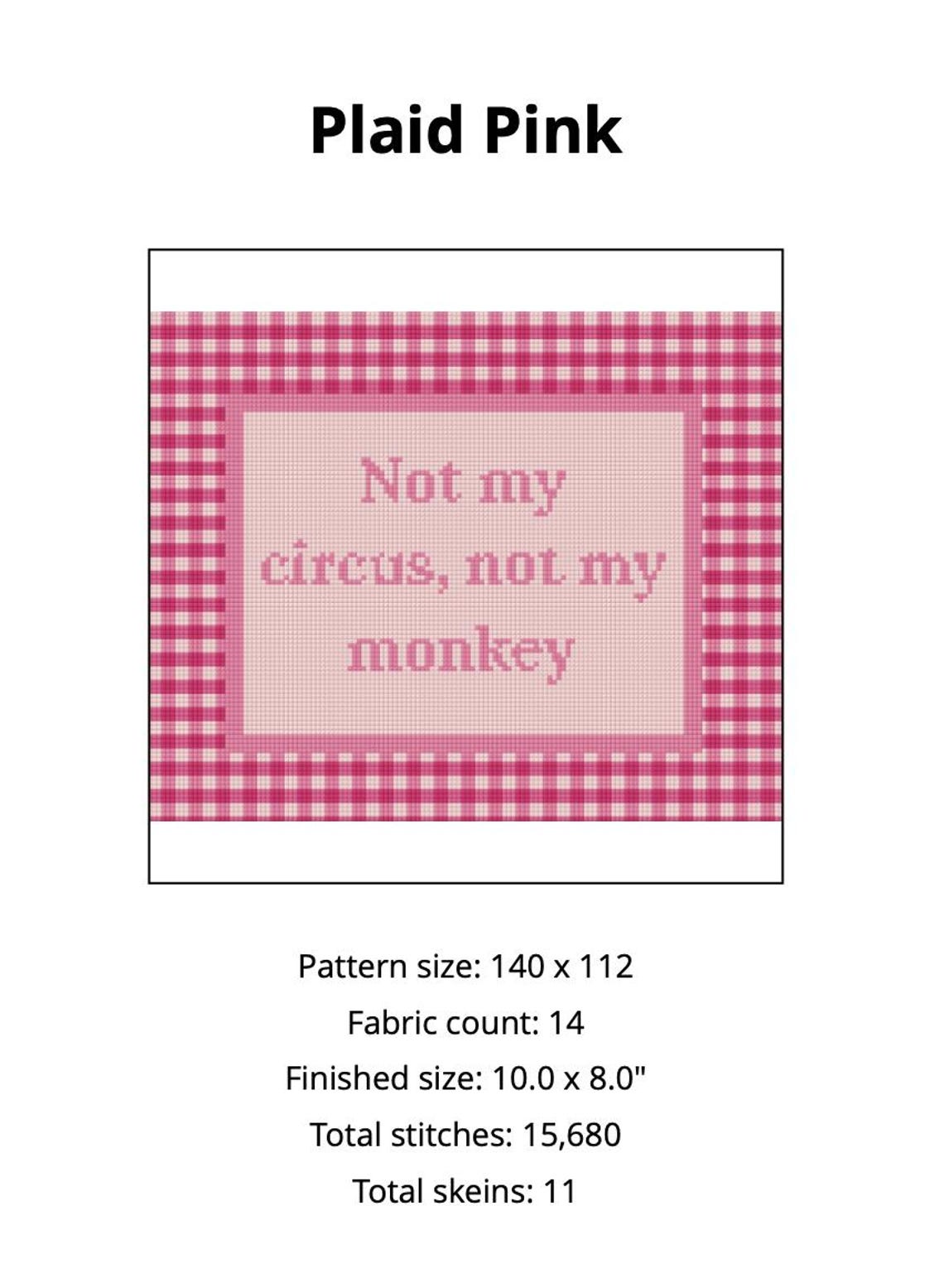 Plaid Pink, Not My Circus Not My Monkey Needlepoint Blueprint - Etsy