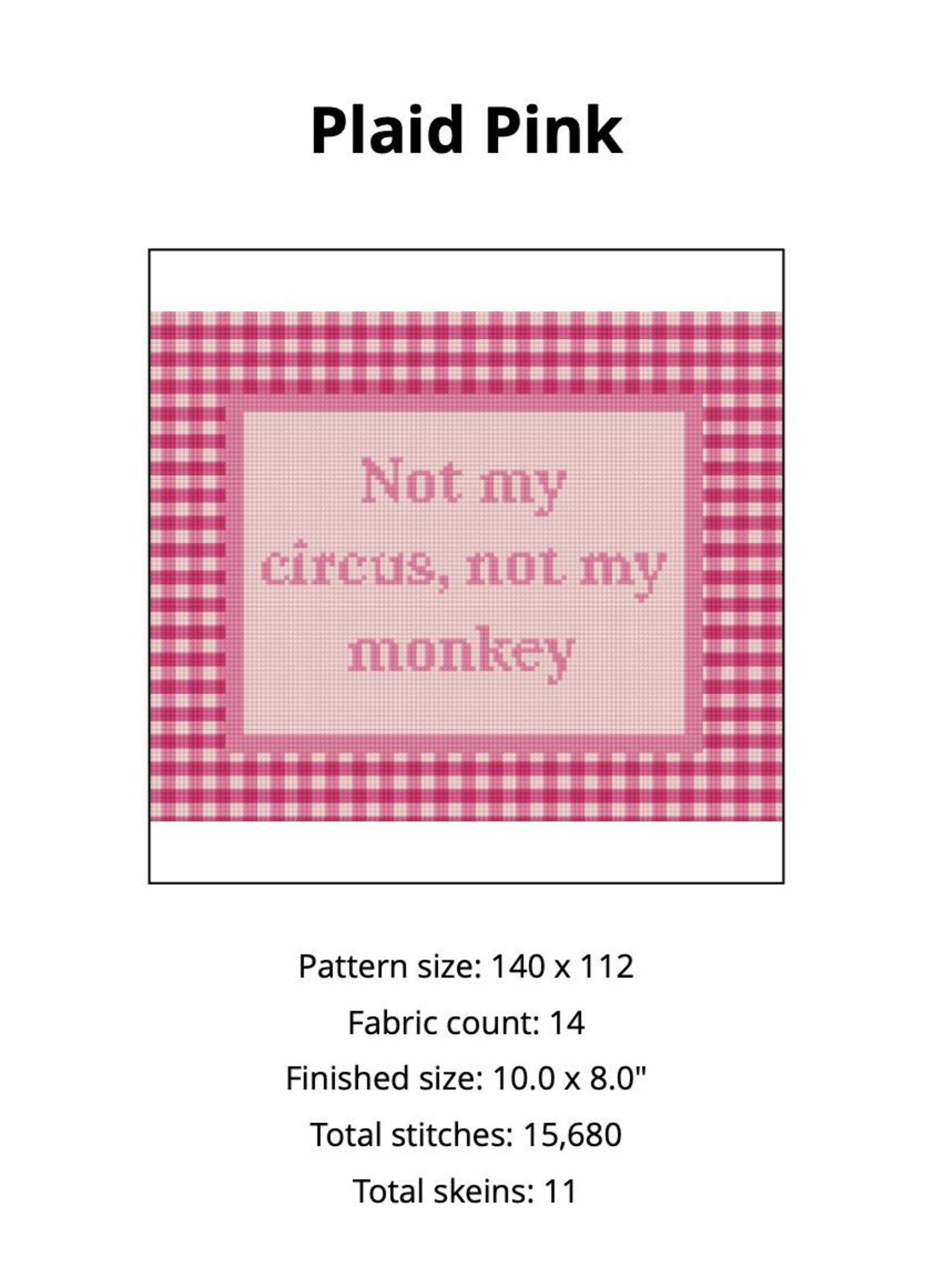 Plaid Pink, Not My Circus Not My Monkey Needlepoint Blueprint - Etsy