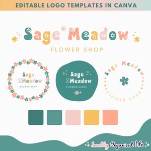 Sage Meadow Logo Template, Editable Canva Flower Shop Logo, Pastel ...