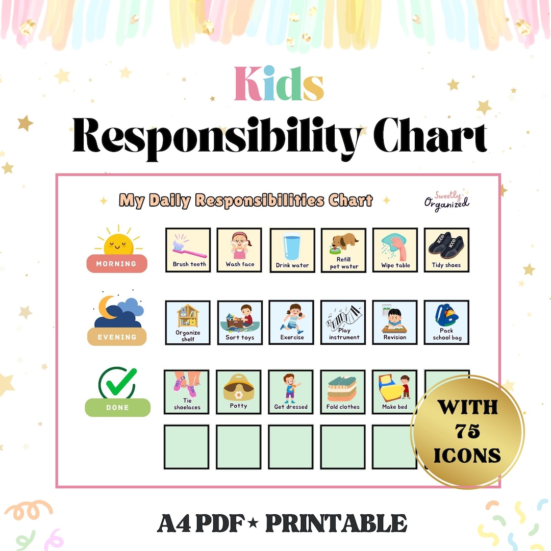 Kids Daily Responsibilities Chore Chart Printable, Kids Daily Task With ...