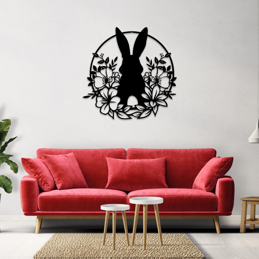Metal Happy Easter Wall Decor | Metal Easter Sign | Rabbit Silhouette ...