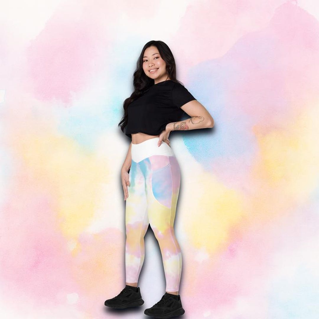 Leggings Women's High Waist – Pastel Splash Design | Yoga Pants ...