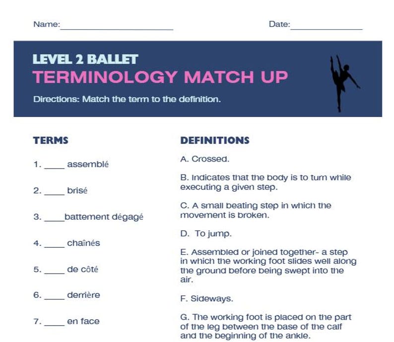 Level 2 Ballet Vocabulary/terminology - Etsy