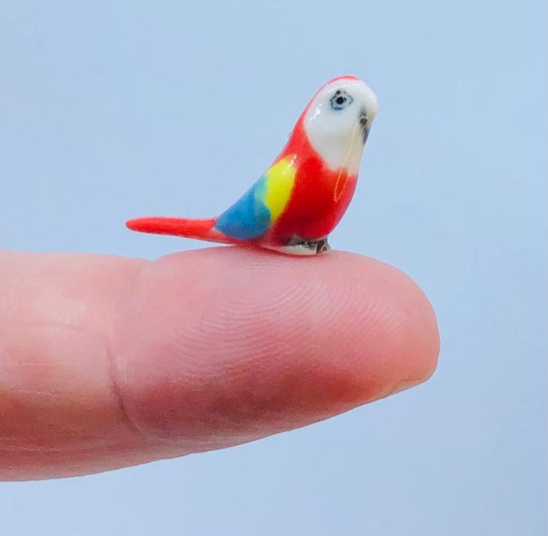 Miniature Ceramic Bird Red Macaw Parrot Parakeet Budgie Tiny ...