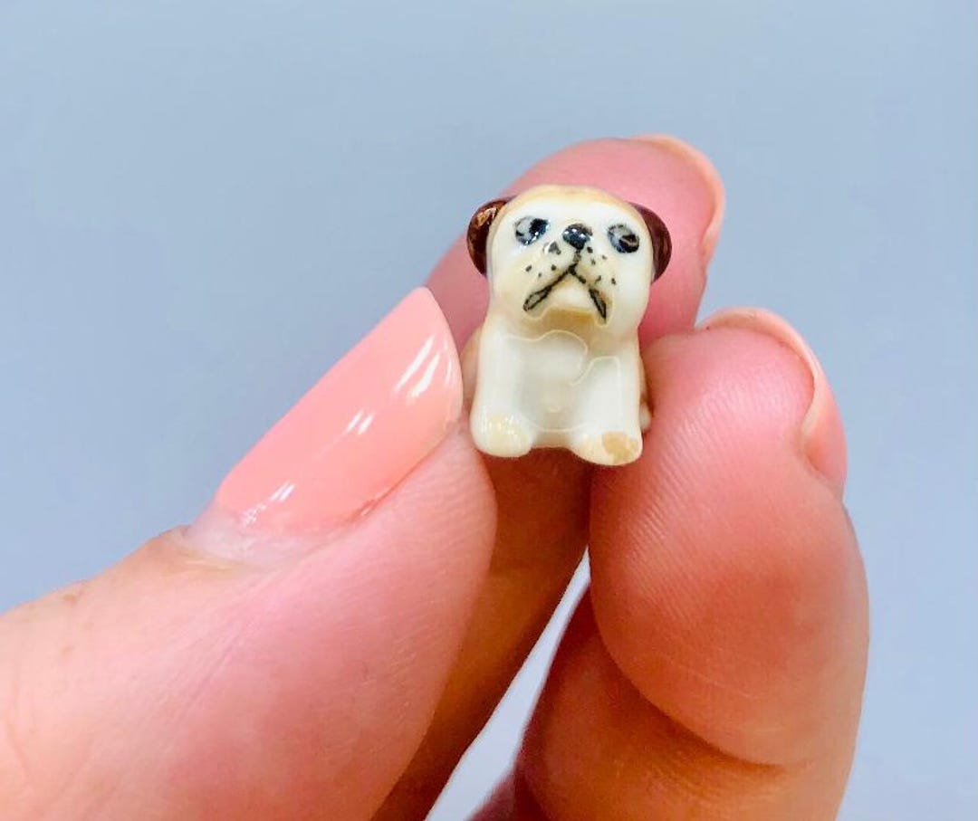 Miniature Ceramic Pug Dog Puppy Bull Dog Collectable Dollhouse Ornament ...