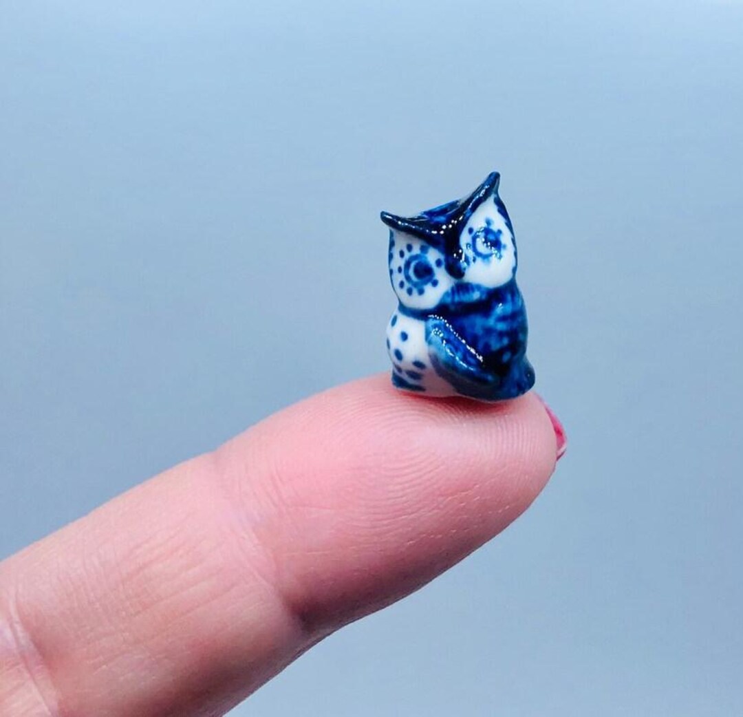 Miniature Ceramic Owl Tiny Bird Collectable Gift Head Tilted - Etsy