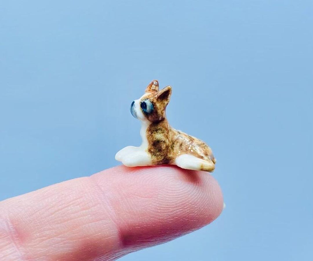 Miniature Ceramic Dog Brindle Boxer Puppy Dollhouse Gift (cropped Ears ...