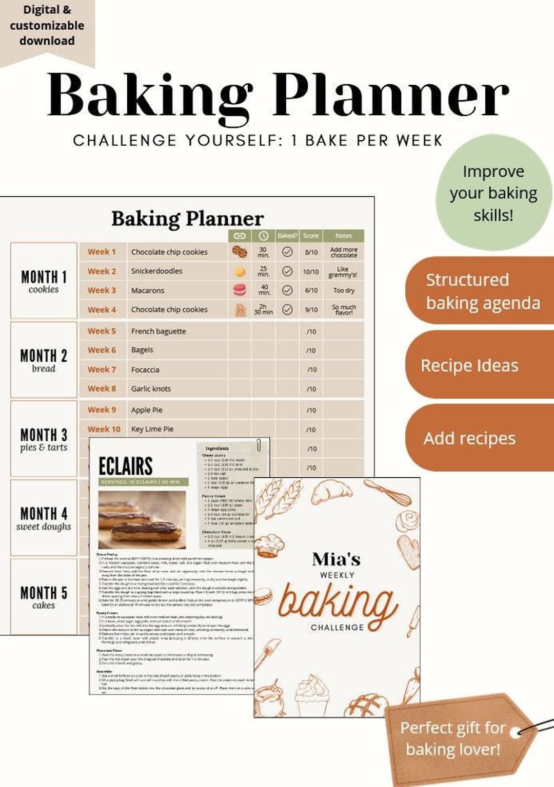 Baking Planner Template | Baking Challenge | Weekly Baking | Bakery ...