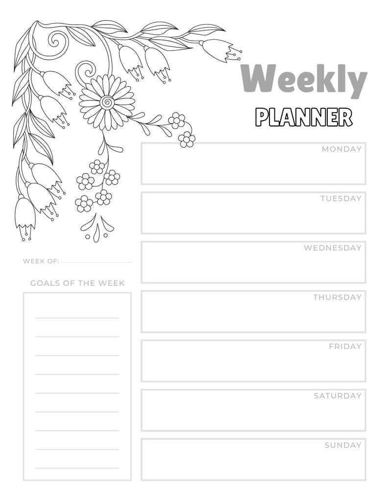 Printable Planner Book Template Plain Colour including E.g. Meal ...