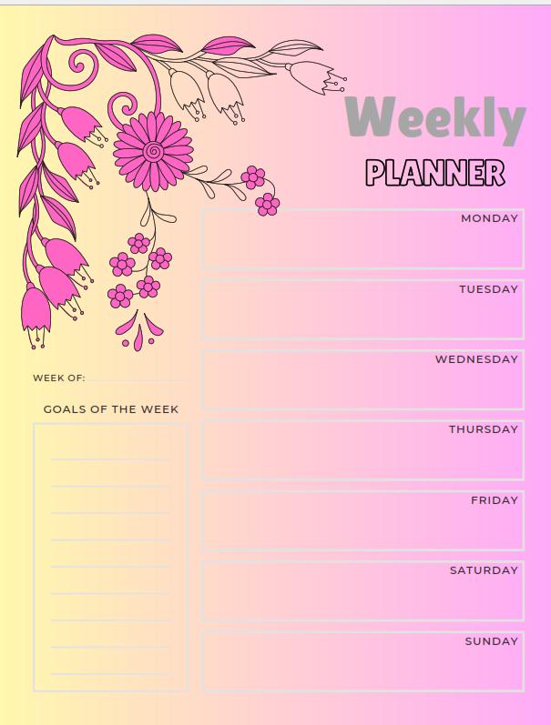 Printable Planner Book Template Pink Colour including E.g. Meal Planner ...