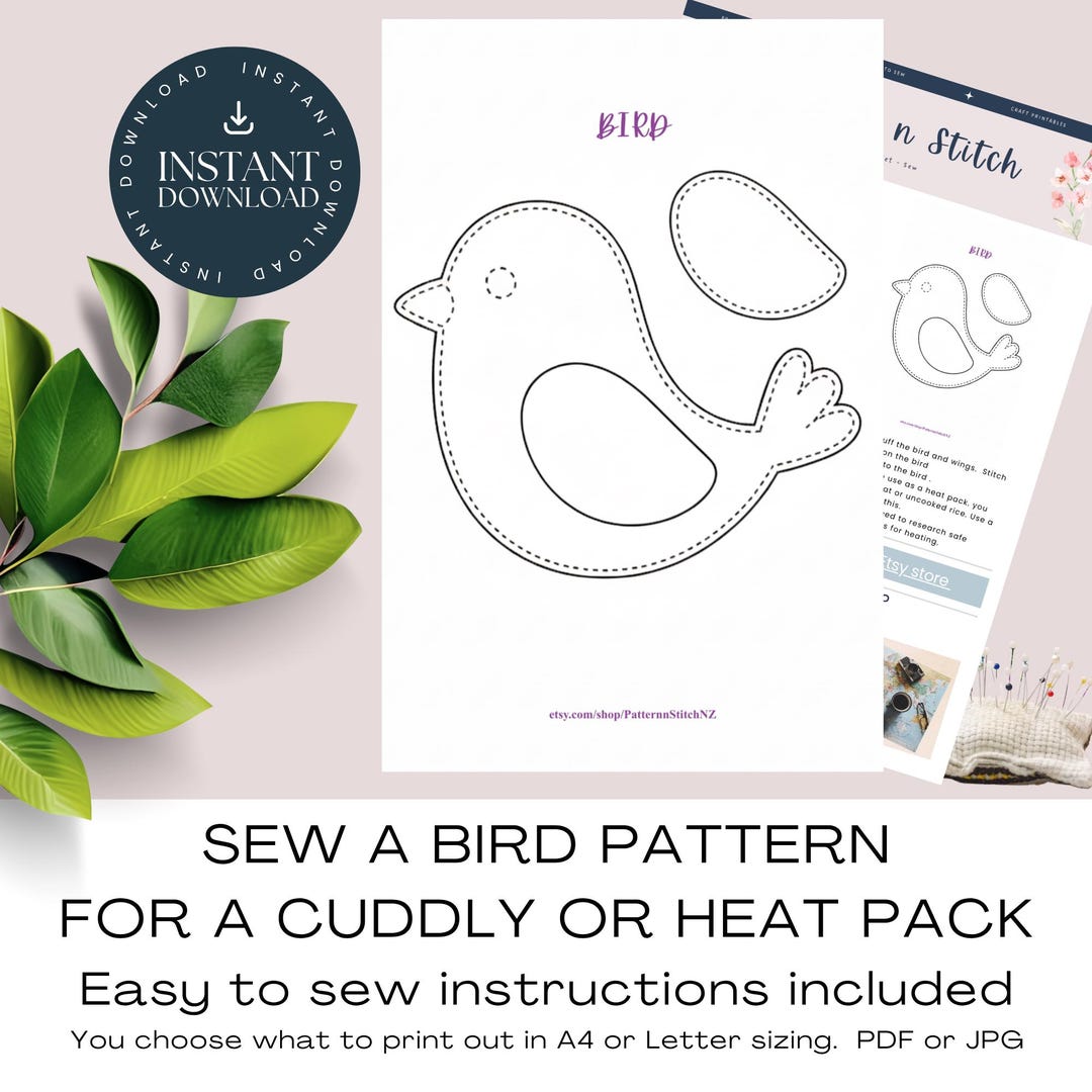 Bird Sewing Pattern: Sew A Simple Plushie or Heat Pack (instant ...