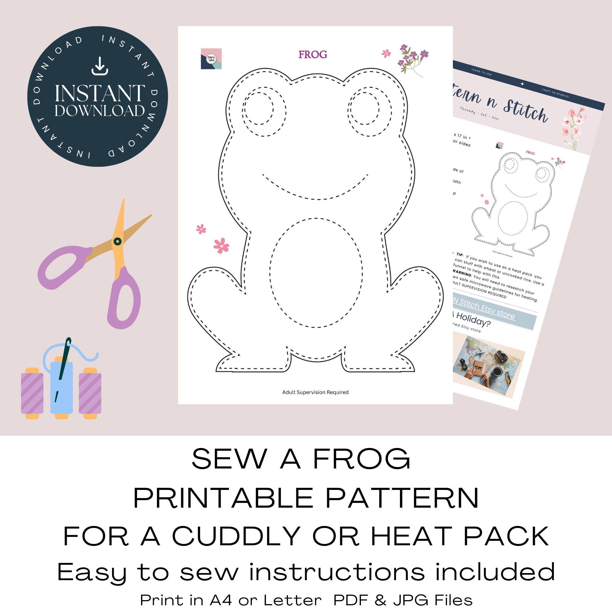 Frog Printable Pattern. Sew A Frog Plushie / Heat Pack / Cuddly, Easy ...