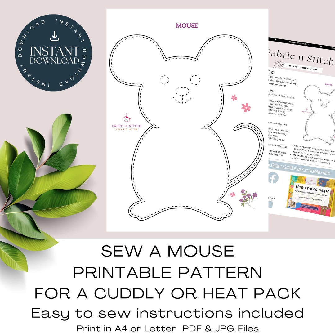 Printable Pattern. Sew A Mouse Plushie / Heat Pack / Cuddly, Easy ...