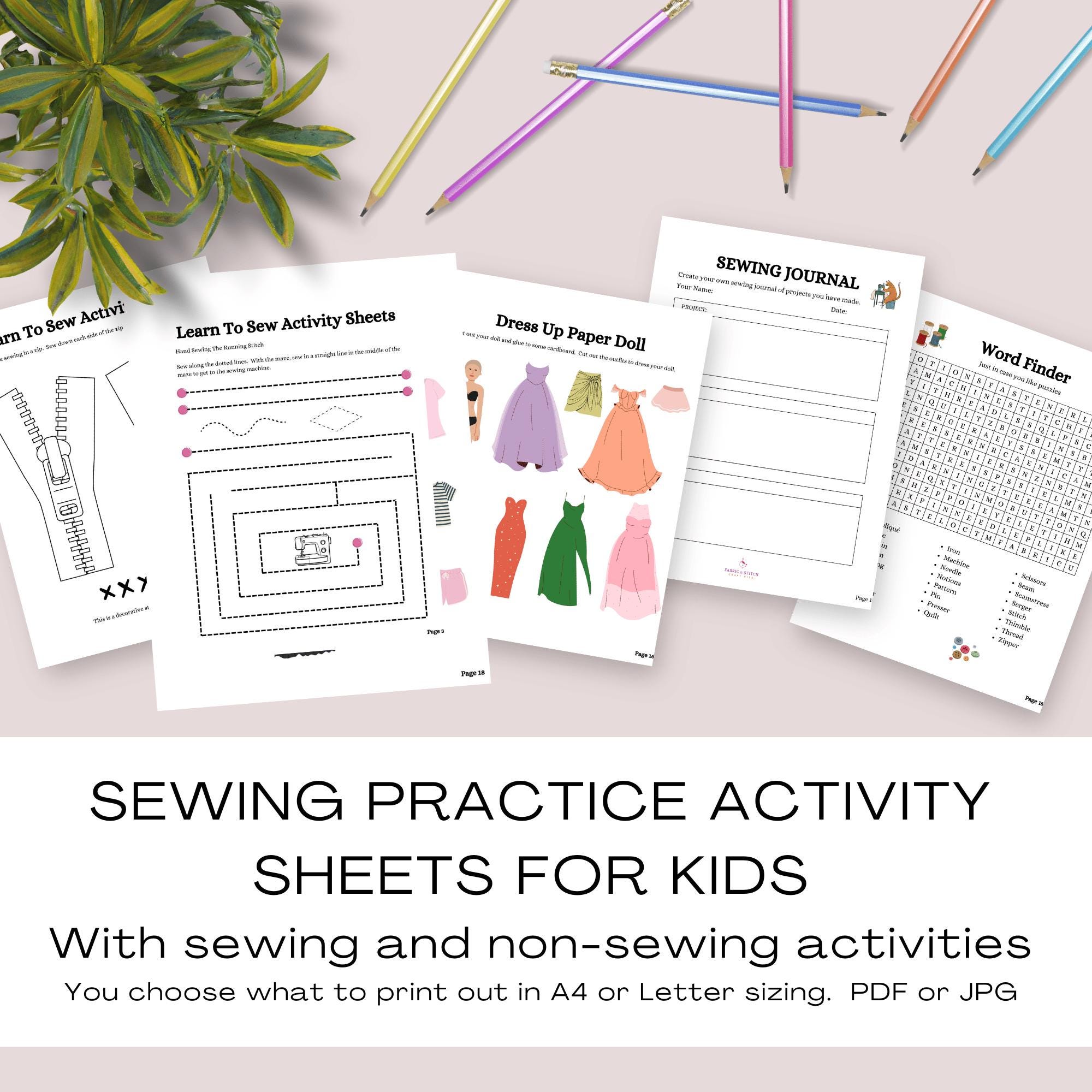 Learn to Sew Practice Activity Sheets for Kids - Instant Download - Etsy