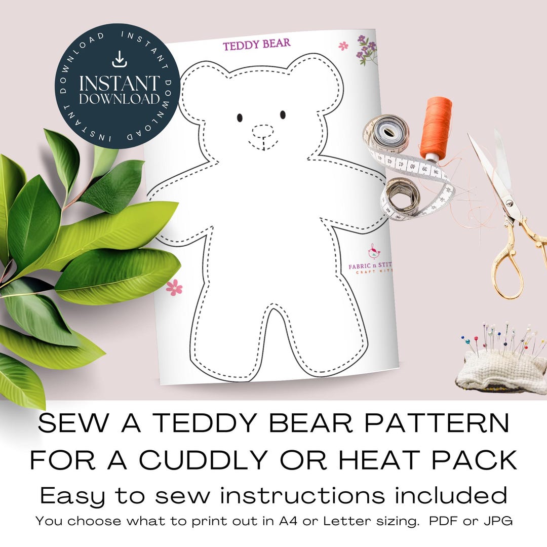 Printable Pattern. Sew A Simple Teddy Bear Heat Pack / Cuddly - Etsy UK
