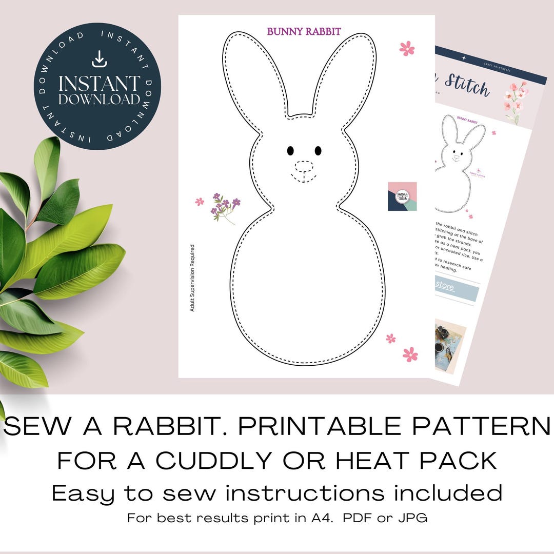 Rabbit Printable Pattern. Sew A Simple Rabbit Plushie / Heat Pack ...