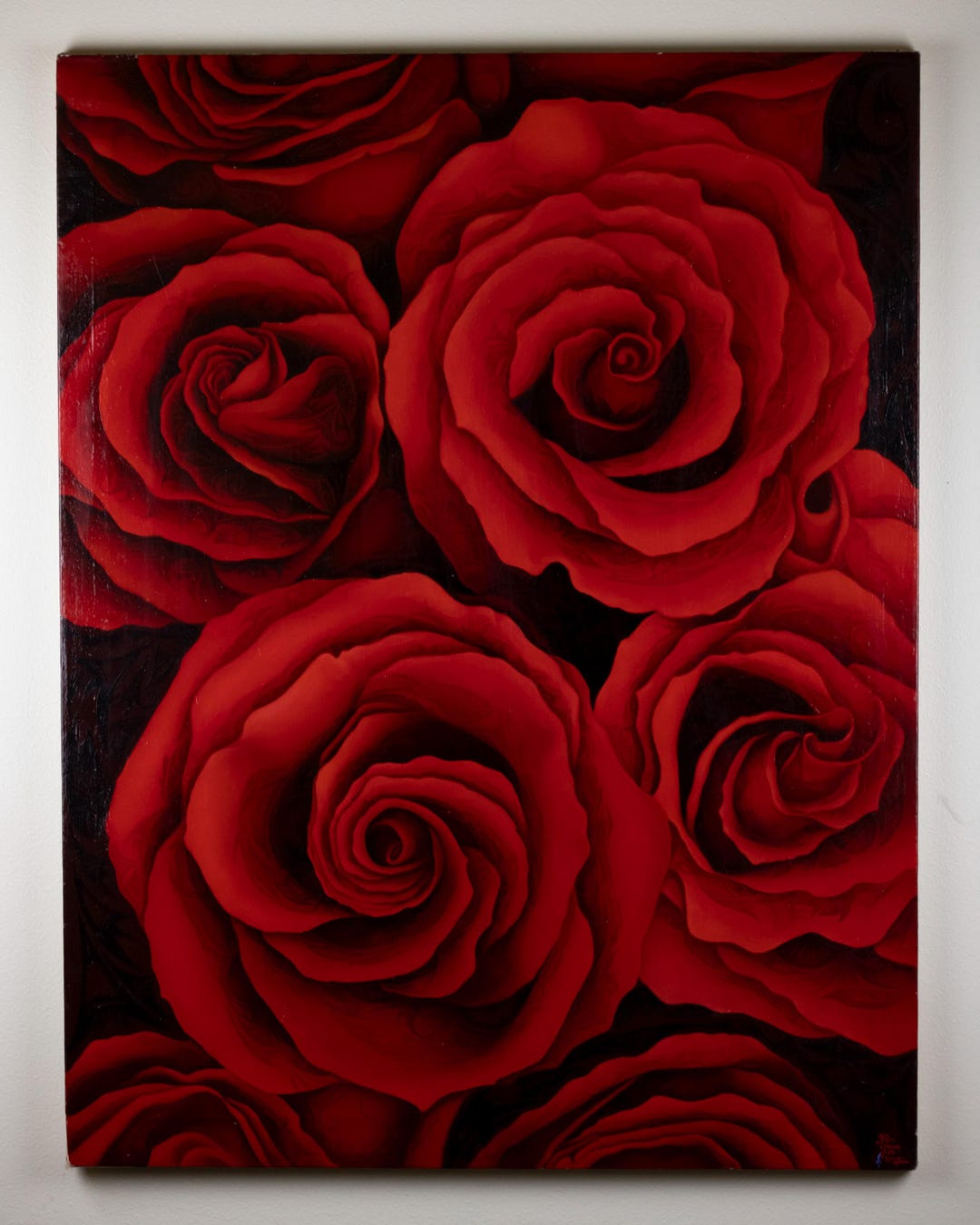 Red Rose Oil Painting: Pueblo Pottery Shadow Art (34” X 26”) - Etsy