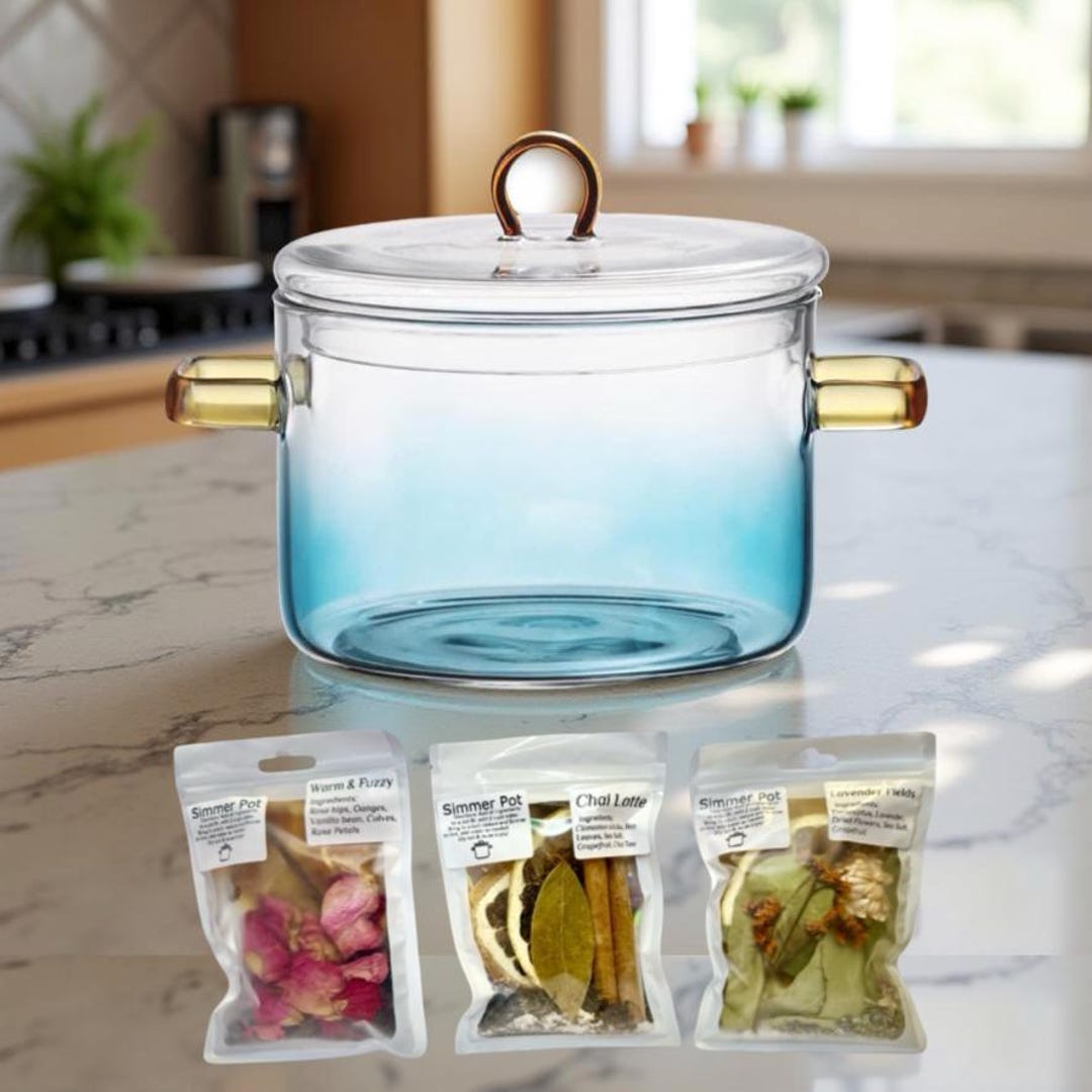 Blue + Yellow Glass Simmer Pot With Handmade Vinyl Design Bundle + 3 ...